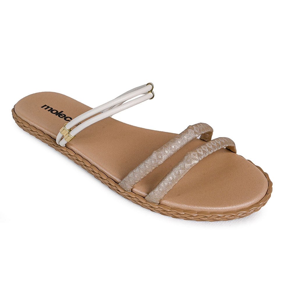 Sandália Flats Moleca Branco e Dourado Feminino - Moda feminina e ...