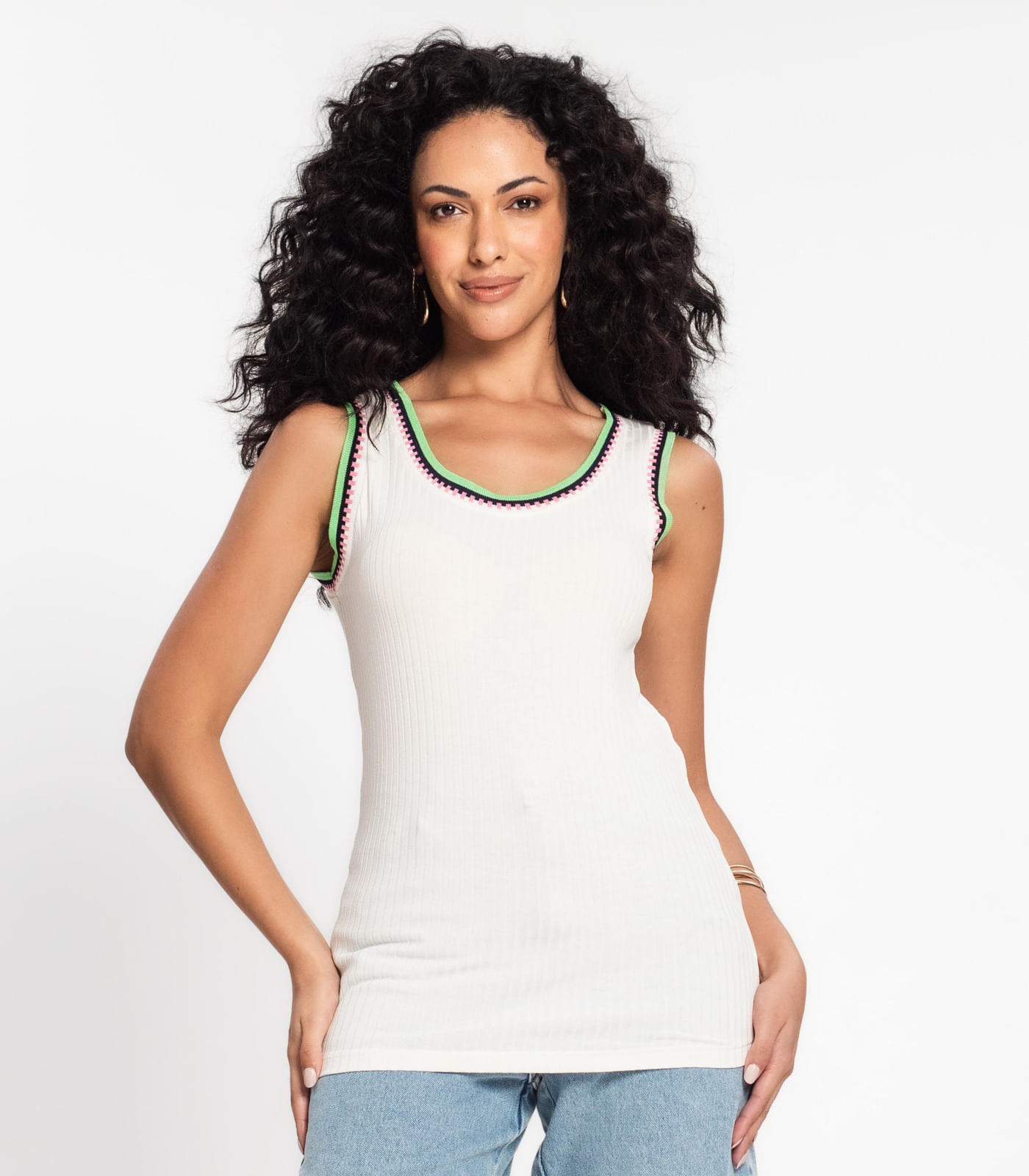 Regata Feminina Em Ribana Canelada Rovitex Bege