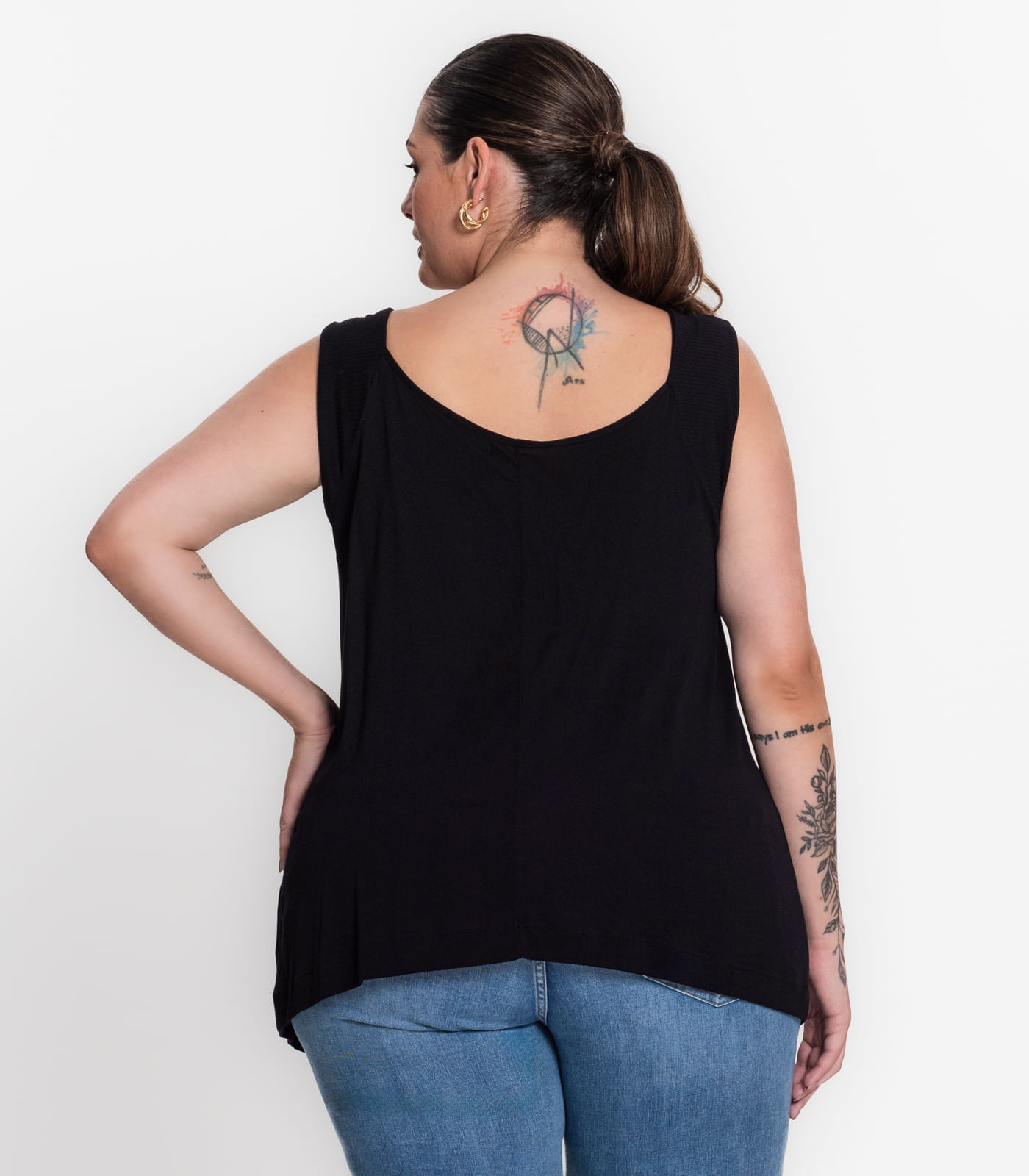 Regata Feminina Plus Size Visco Tricot Secret Glam Preto Moda