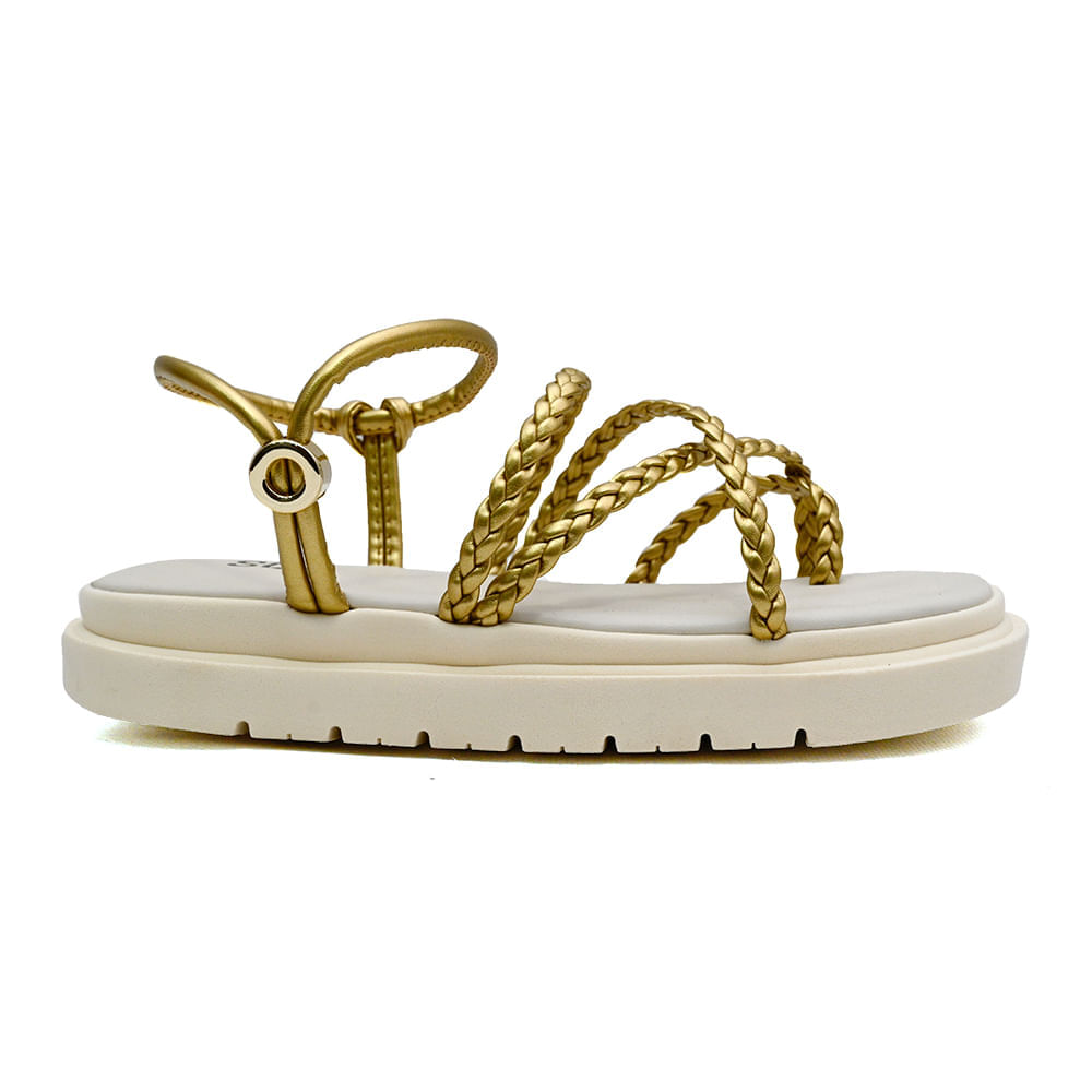 Sandália Flatform Squizz Off White e Ouro Feminina