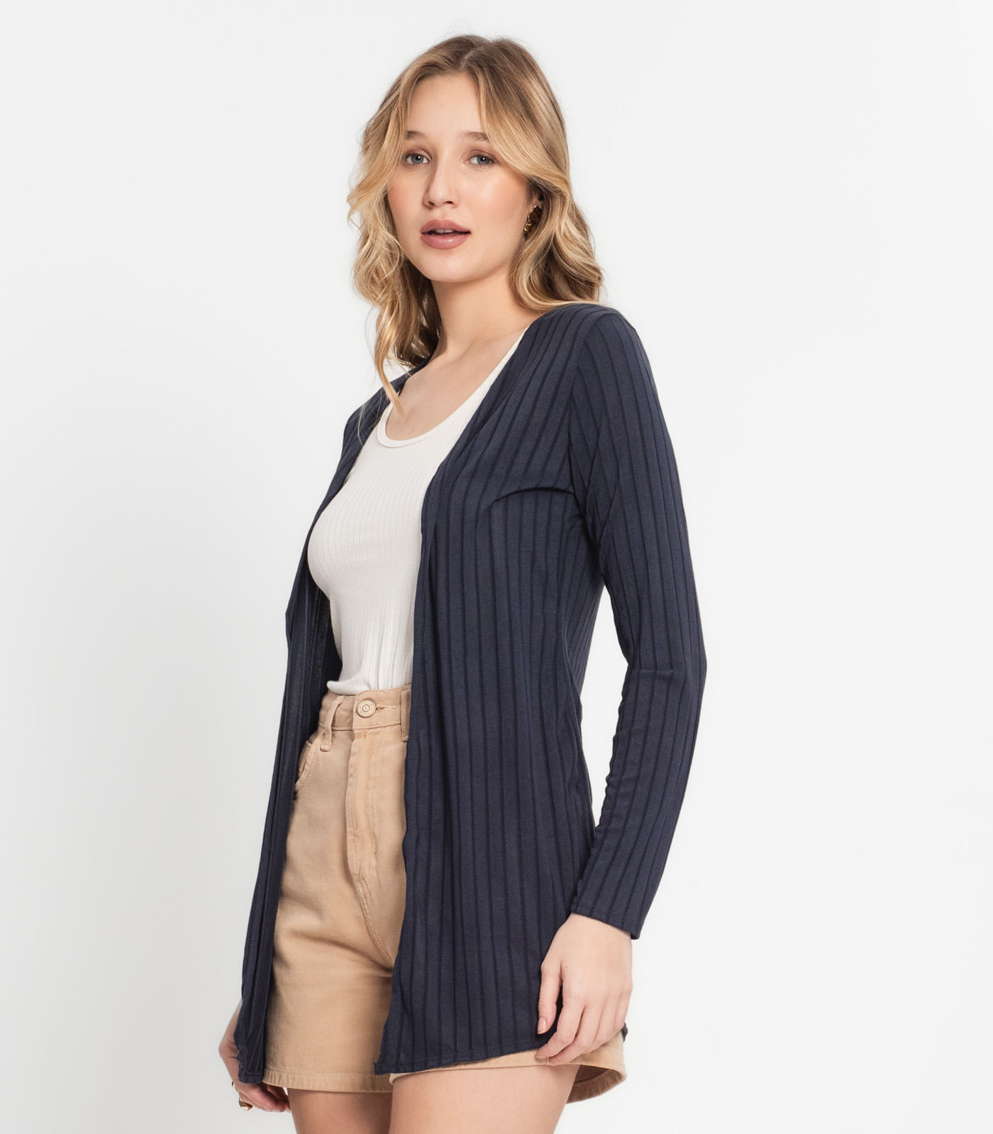 Cardigan Feminino Canelado Infinita Cor Azul
