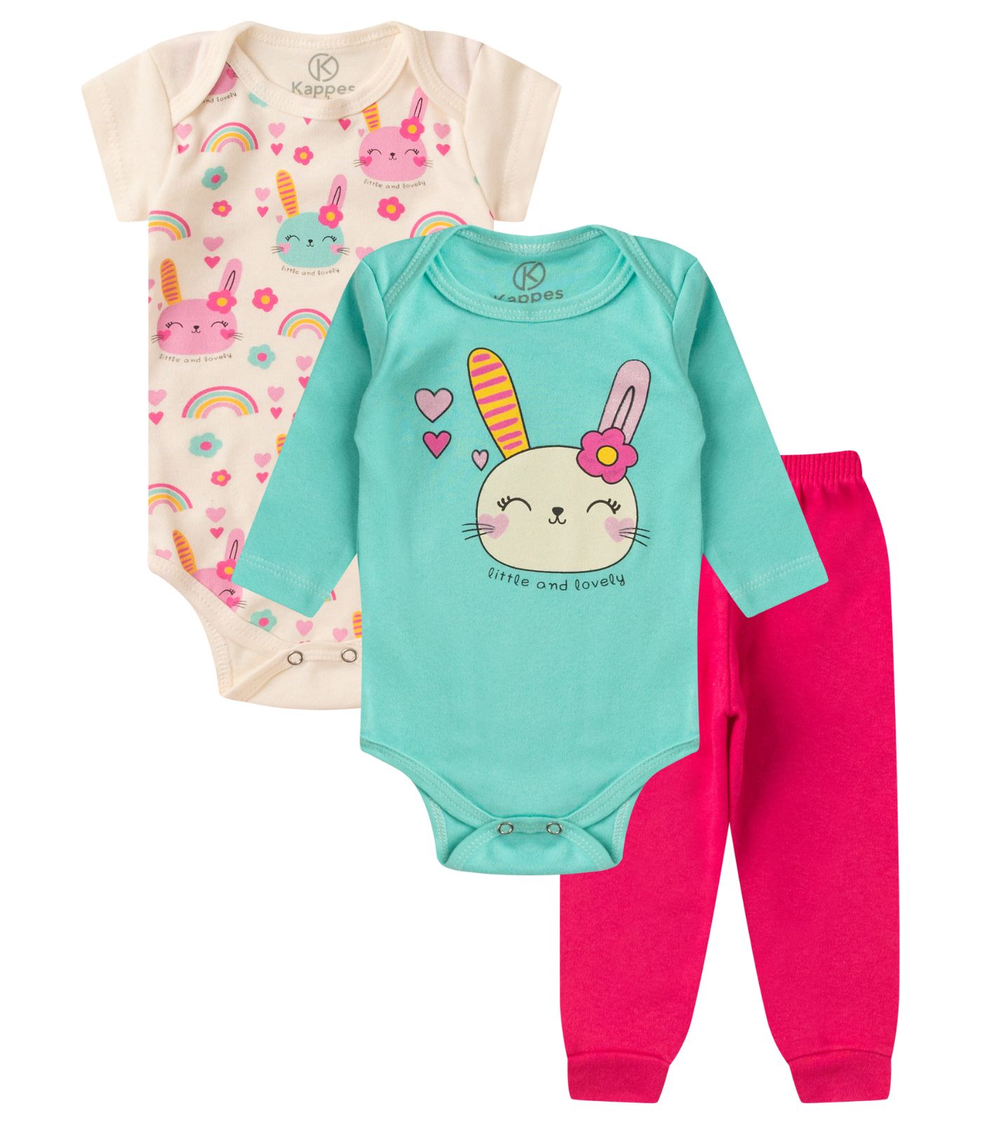 Kit Body Infantil Longo 3 Peças Kappes Bege