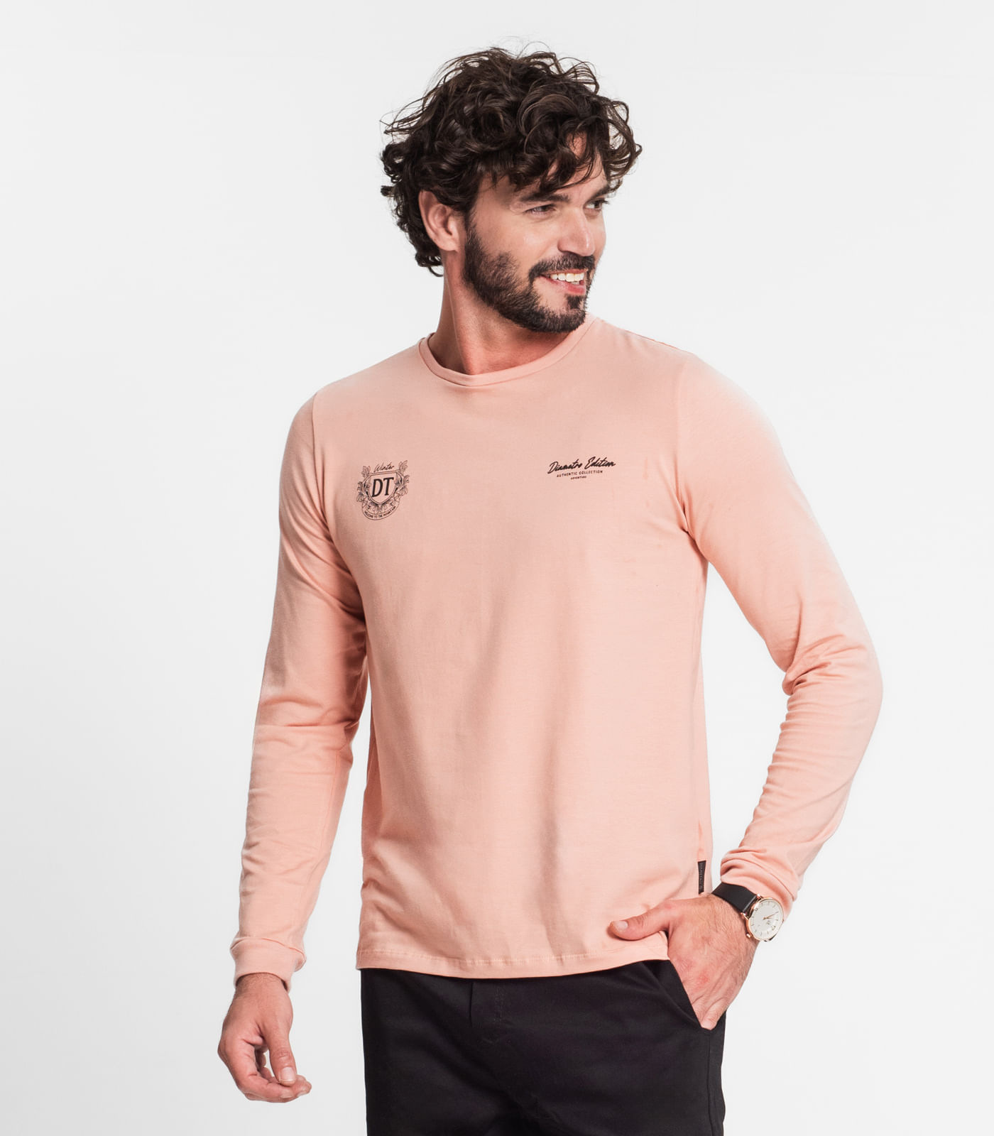 Camisa Masculina Manga Longa Diametro Rosa