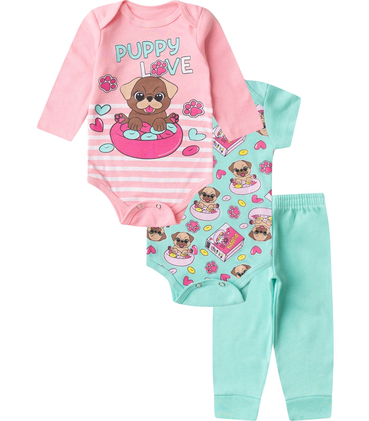 Kit Body Infantil Longo 3 Peças Kappes Rosa