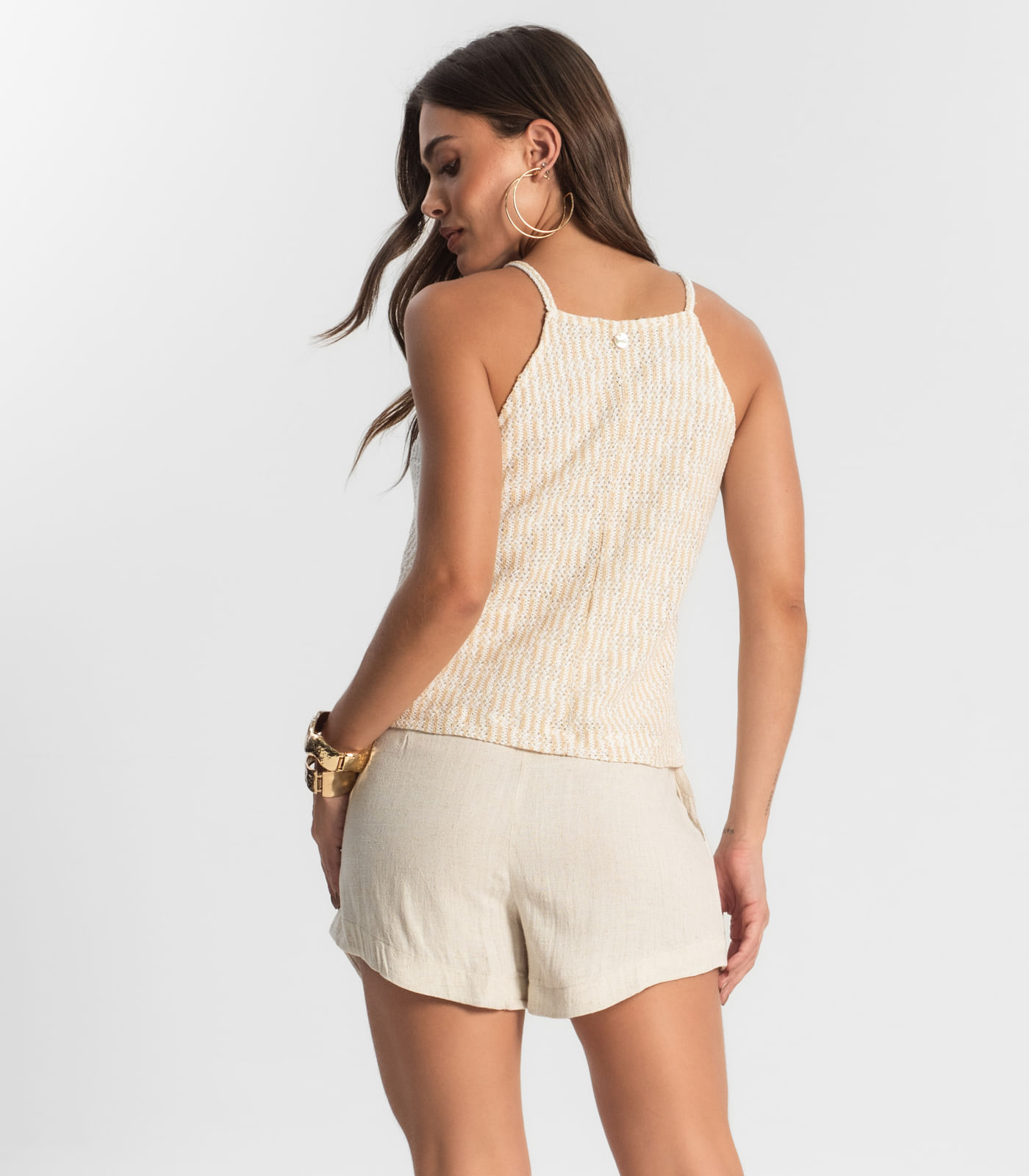 Blusa De Alça Em Tricot Endless Bege